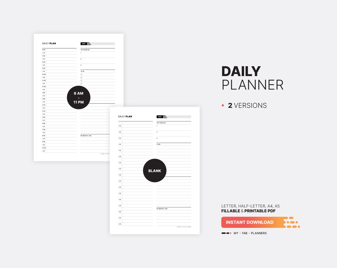 Daily Planner With Time Slots, Fillable to Do List and Schedule ...
