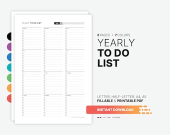 Yearly to Do List, Printable Monthly Task Checklist, Fillable ...