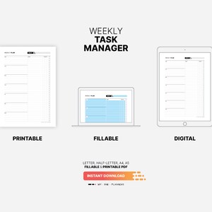 Weekly Task Manager Planner, Productivity to Do List Journal, Fillable ...