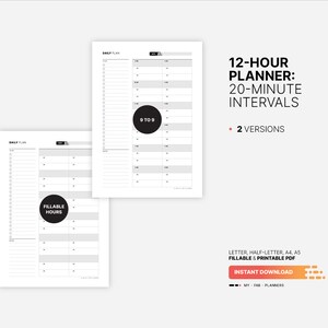 12-hour Planner, Printable 20-minute Work, Study Task Schedule ...