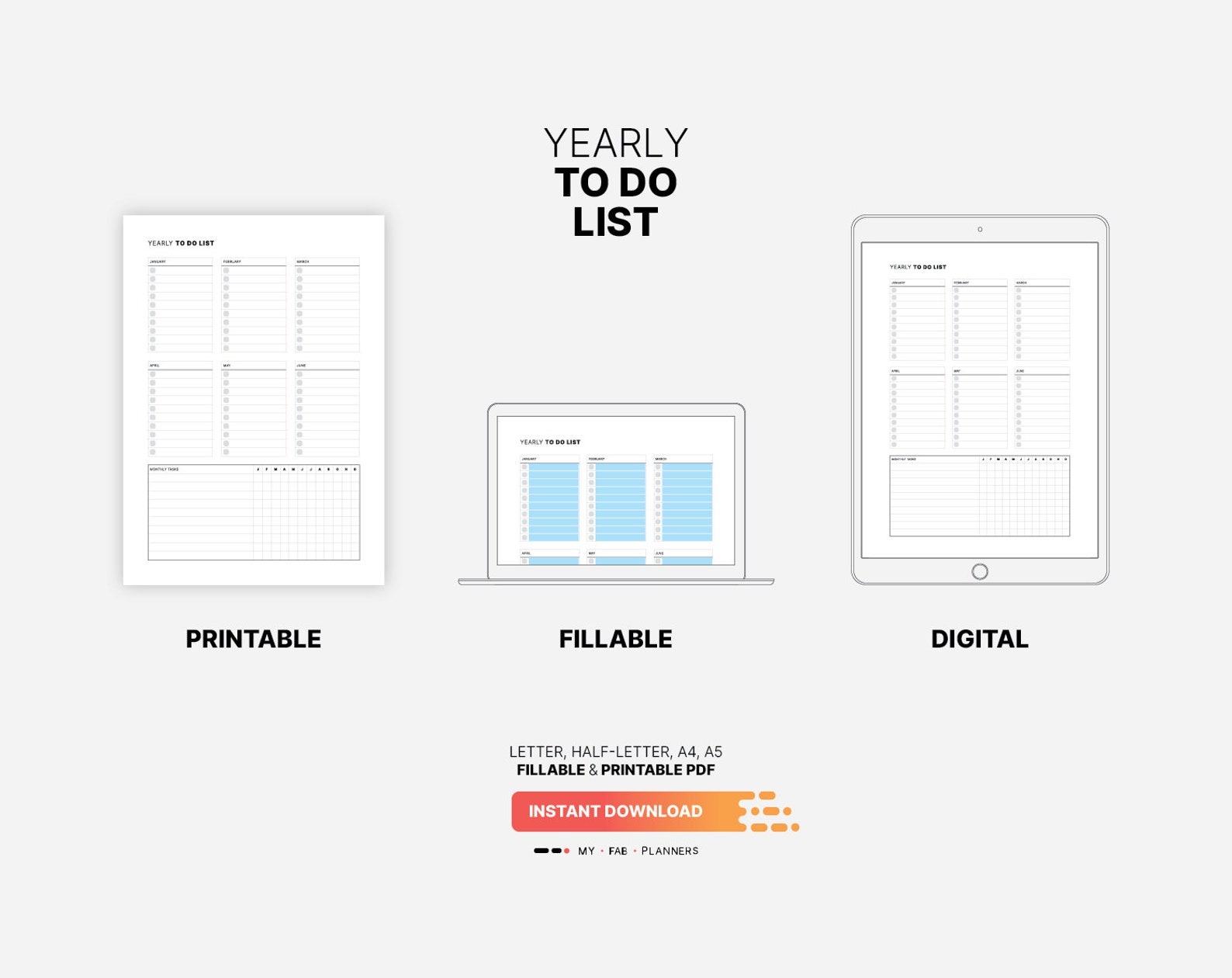 Yearly to Do List, Printable Monthly Task Checklist, Fillable ...