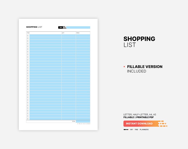 Shopping List, Printable Home Checklist Planner, Fillable Family ...