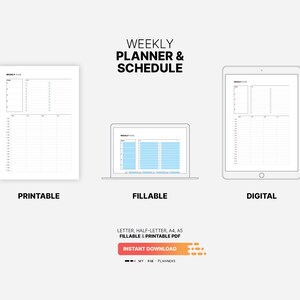 Weekly Planner, Schedule, Printable Week at a Glance Calendar, Fillable ...