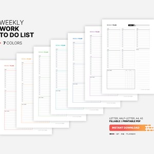 Weekly Work to Do List, Printable Organizer Checklist, Fillable Project ...