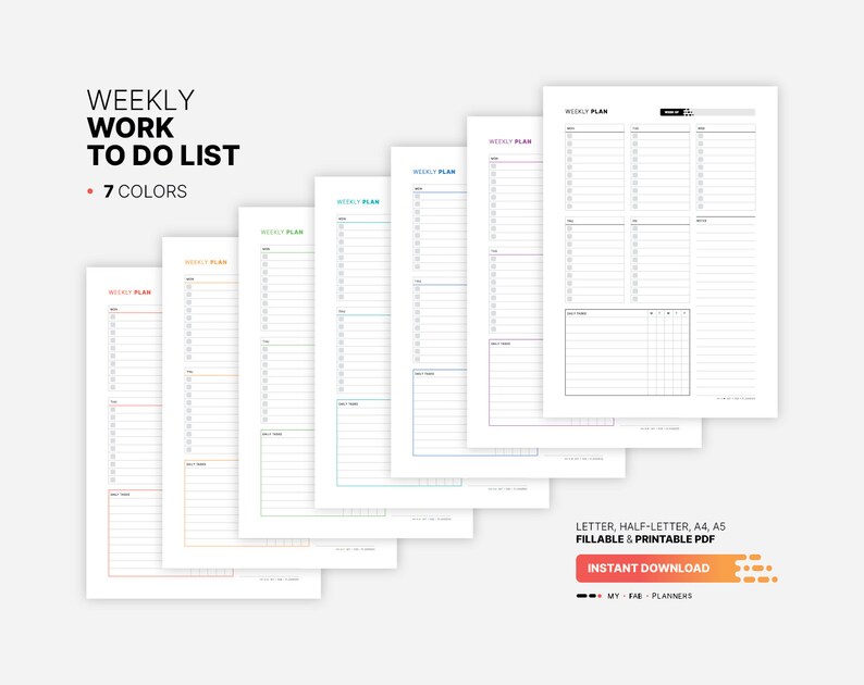 Weekly Work to Do List, Printable Organizer Checklist, Fillable Project ...