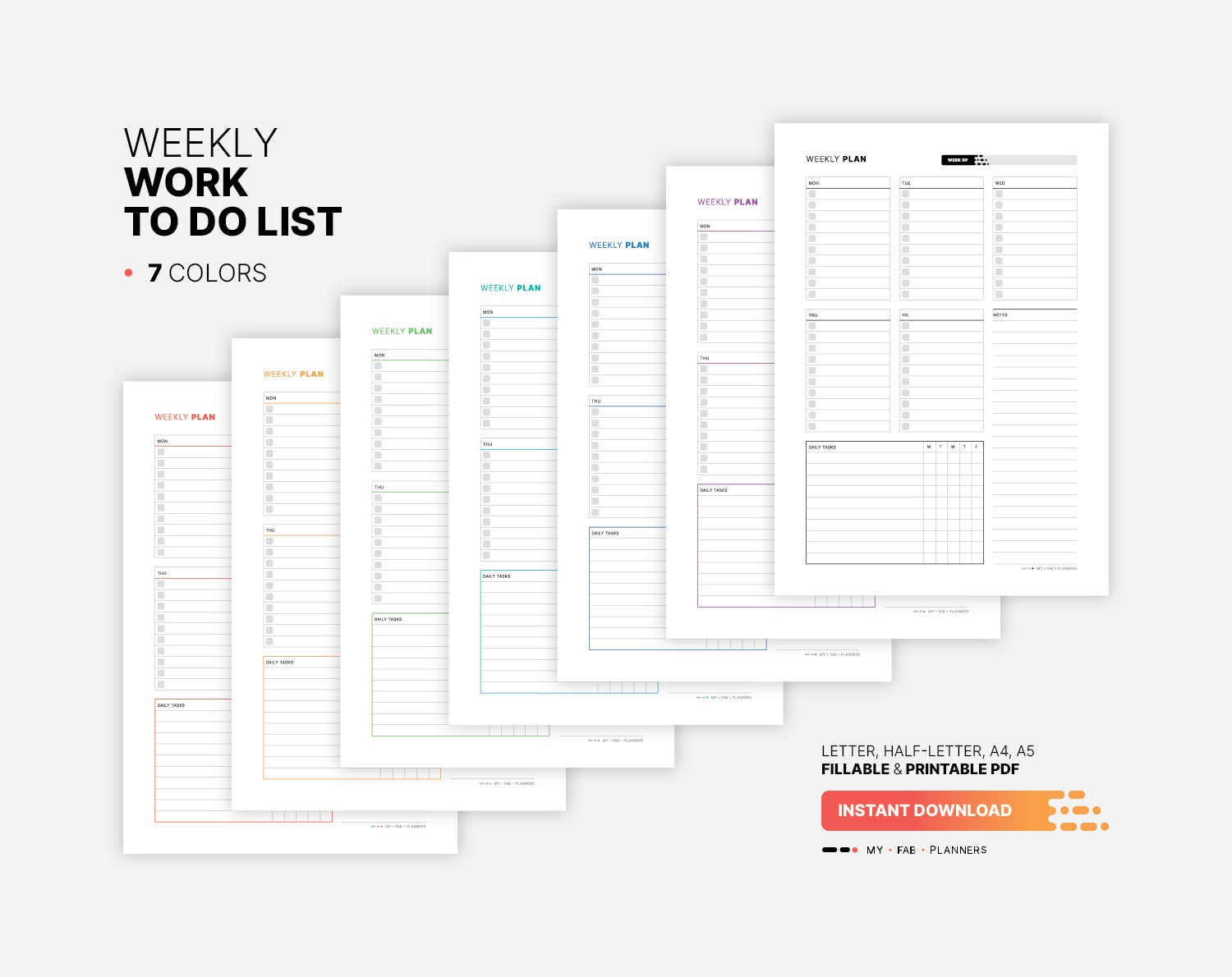 Weekly Work to Do List, Printable Organizer Checklist, Fillable Project ...