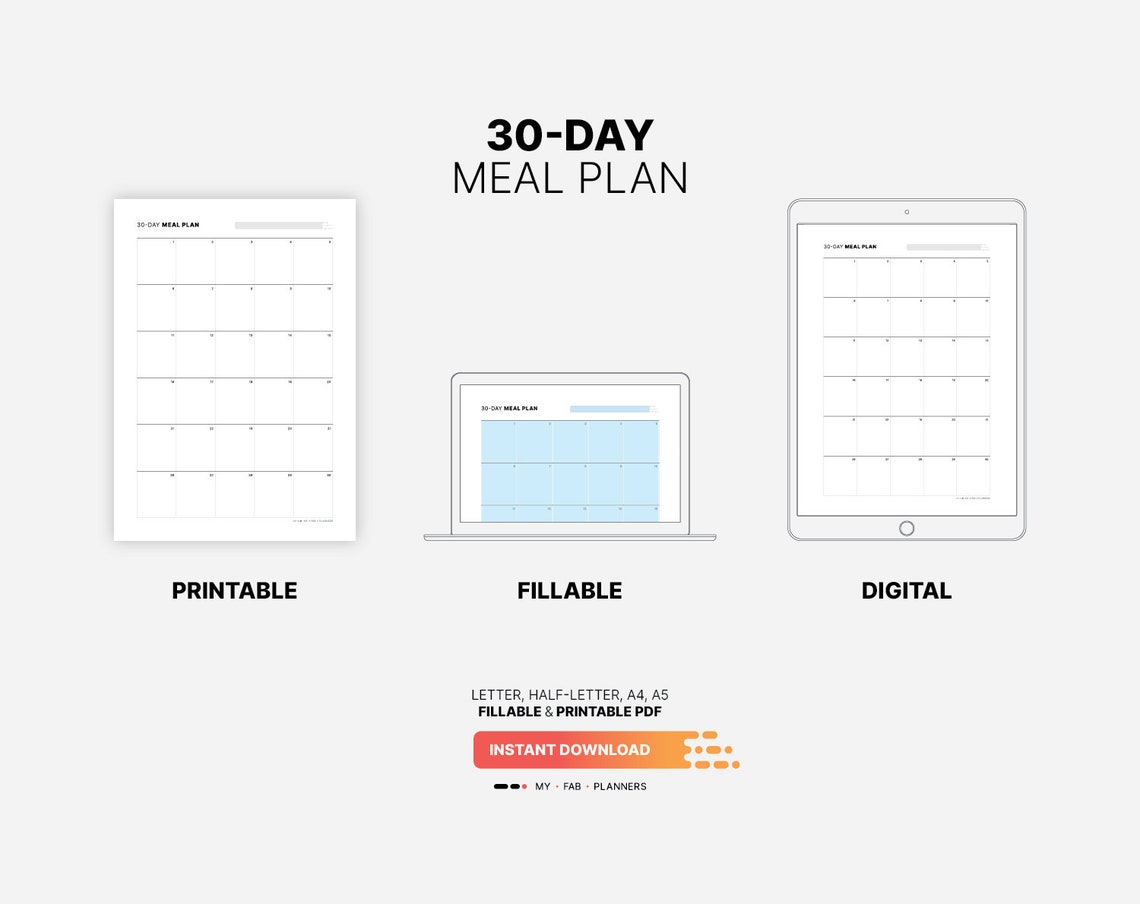 30 day Meal Plan Fillable Monthly Meal Ideas Prep Planner Etsy 30-day-meal-plan-fillable-monthly-meal-ideas-prep-planner-etsy