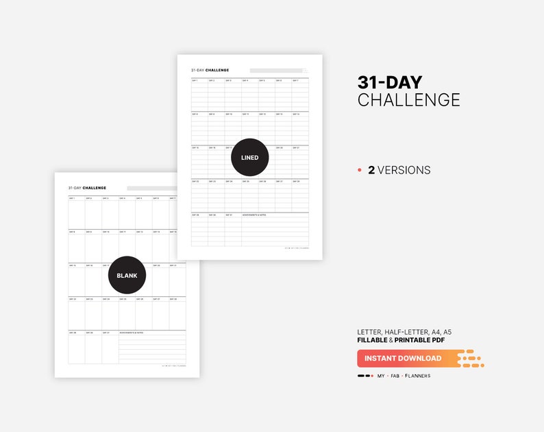 31-day Challenge for Monthly Goal & Habit Tracker Fillable - Etsy