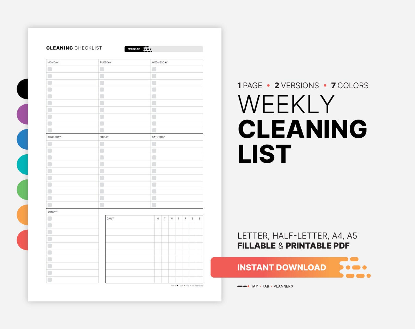 Weekly Cleaning List, Printable Chore Chart, Fillable to Do List, Home ...