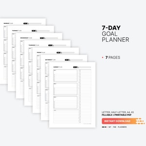 7-day Goal Planner, Printable Daily Schedule, Fillable Work & Study ...