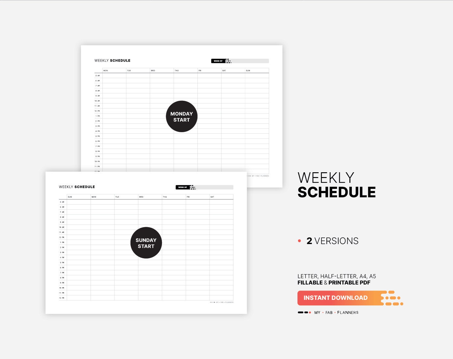 Weekly Schedule Planner, Printable Digital Task Chart at a Glance ...