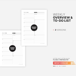 Weekly Overview on One Page, Week Ahead At-a-glance Planner, Fillable ...