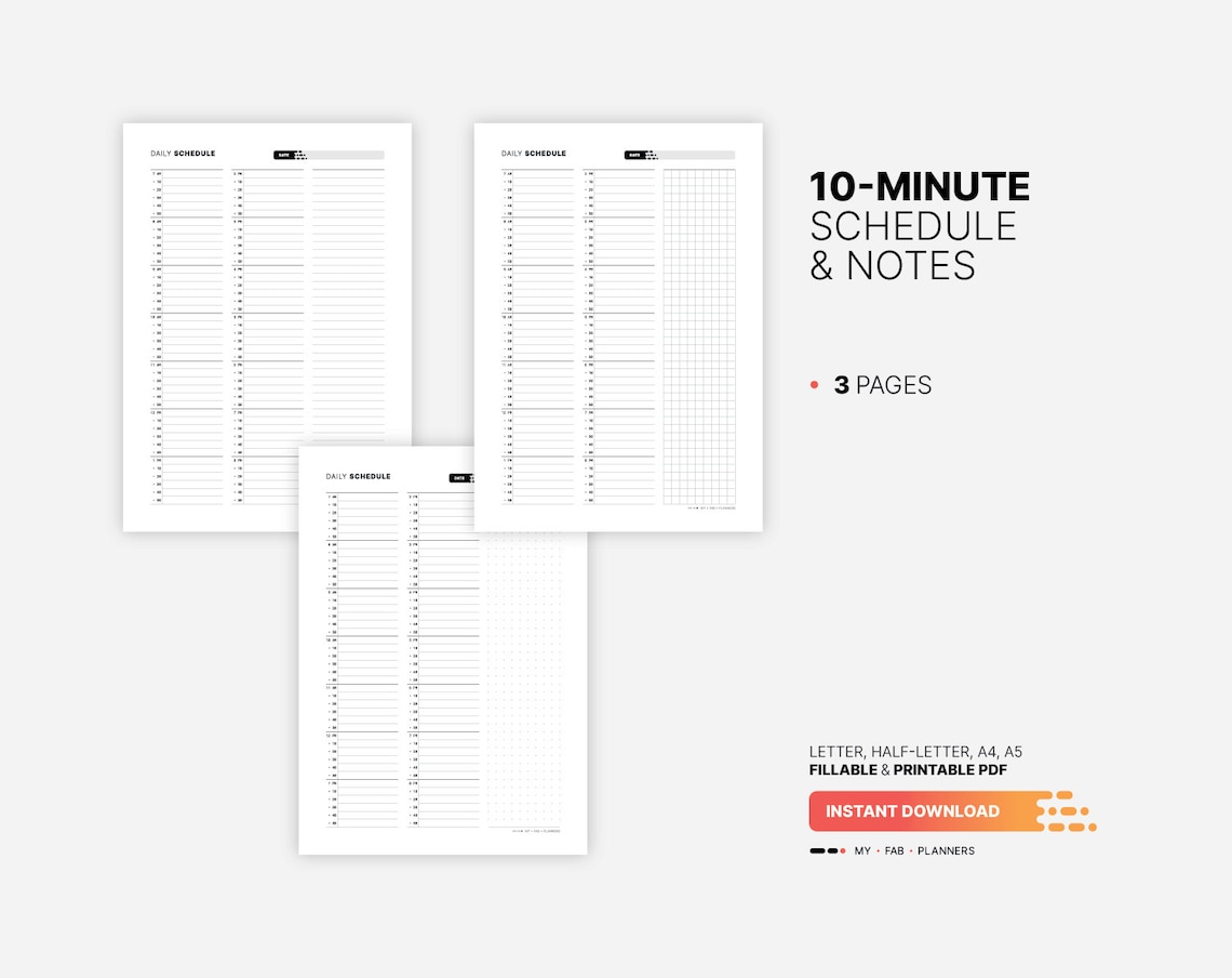 Daily 10-minute Schedule, Printable Time Management, Undated Digital ...