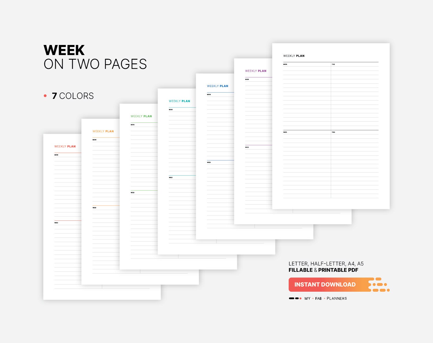 Week on Two Pages Overview, Undated Fillable Weekly Routine Chart ...