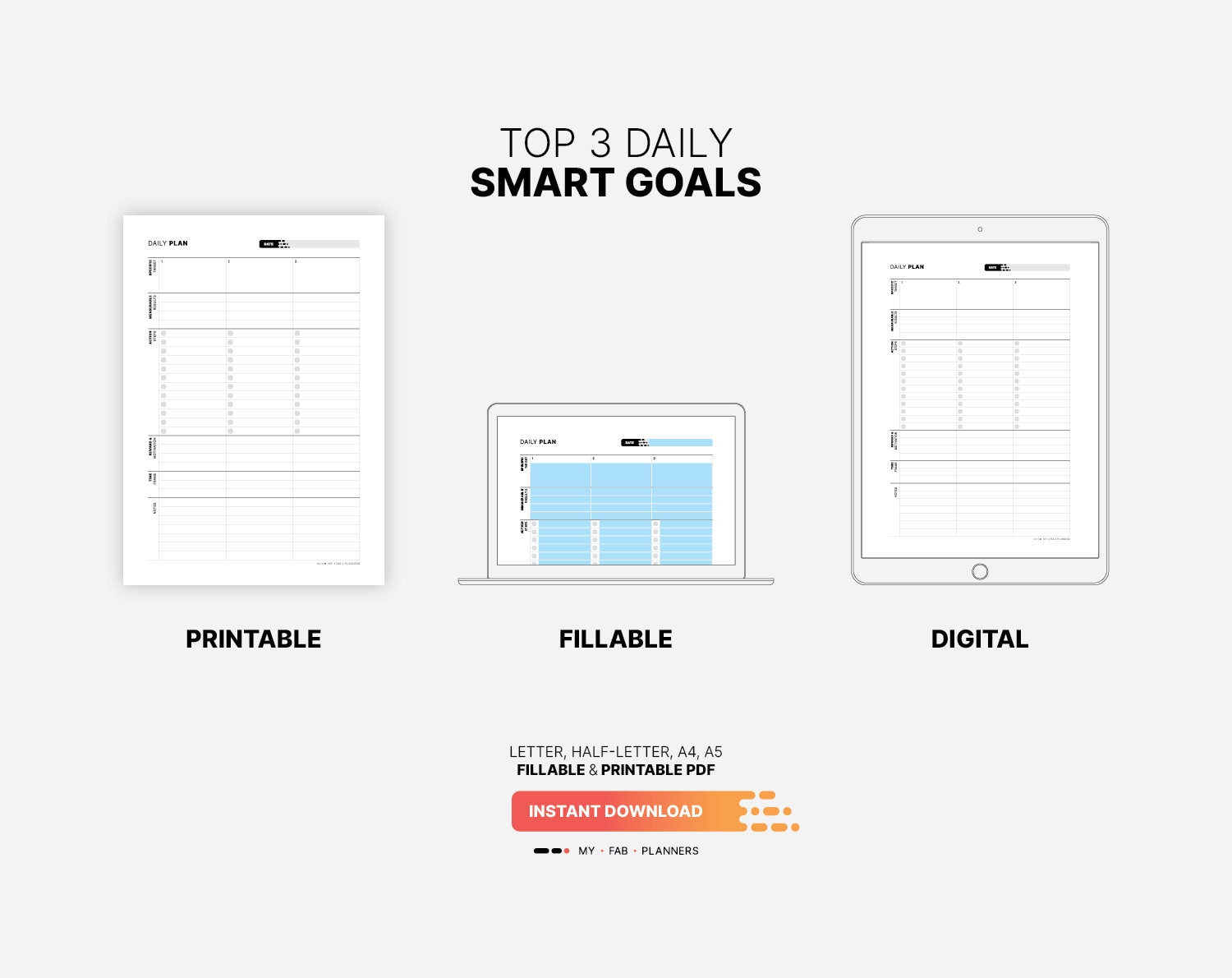 Top 3 Daily SMART Goals With Action Plan, Daily Goal List & Setting ...