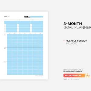 3-month Goal Planner & Calendar, Fillable Yearly, Quarterly Goals ...
