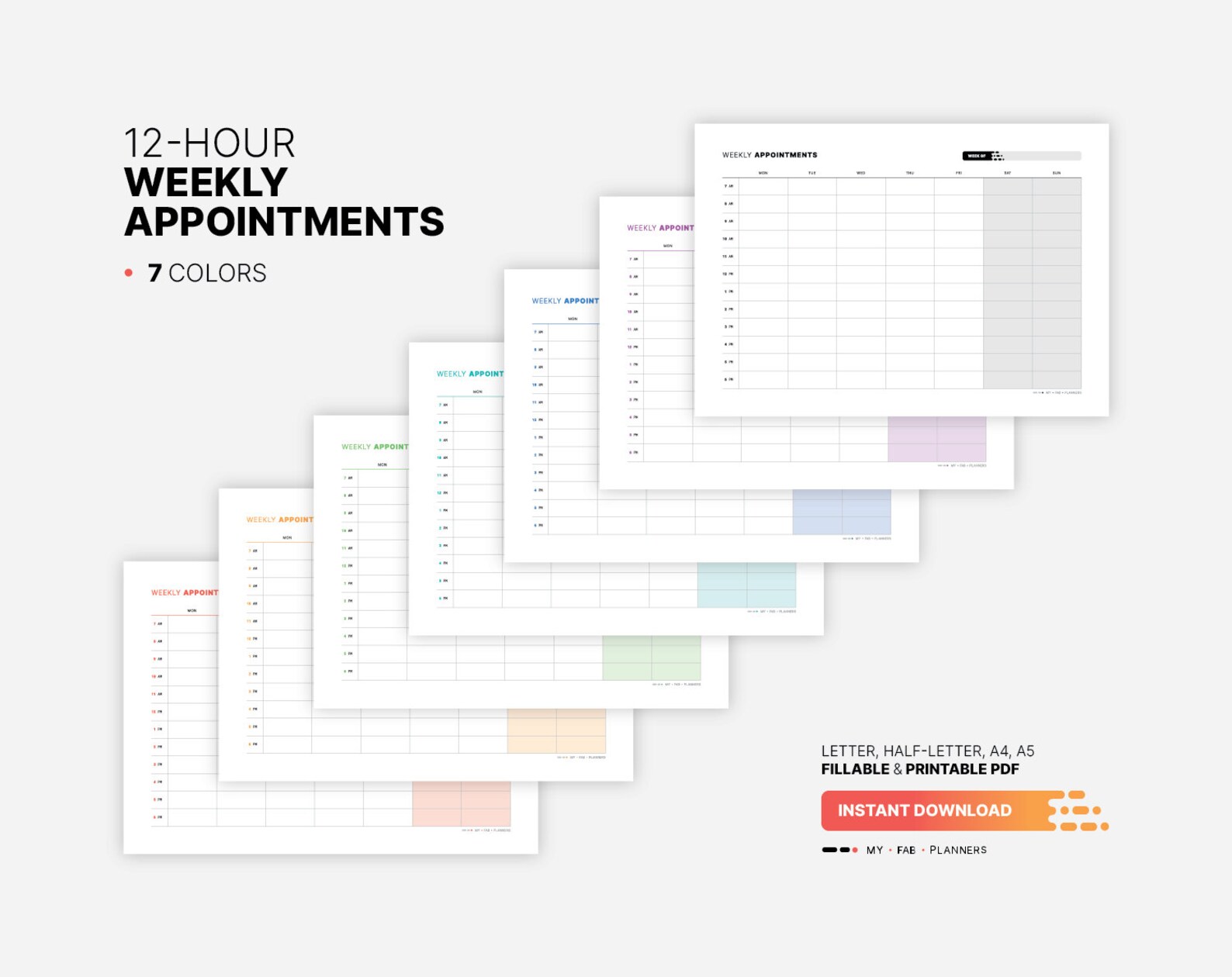 Weekly Appointment Planner, Printable Work & Small Business Agenda ...