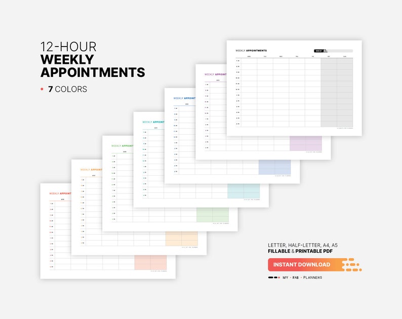 Weekly Appointment Planner, Printable Work & Small Business Agenda ...