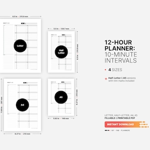 12-hour Planner, Printable 10-minute Work, Study Task Schedule ...