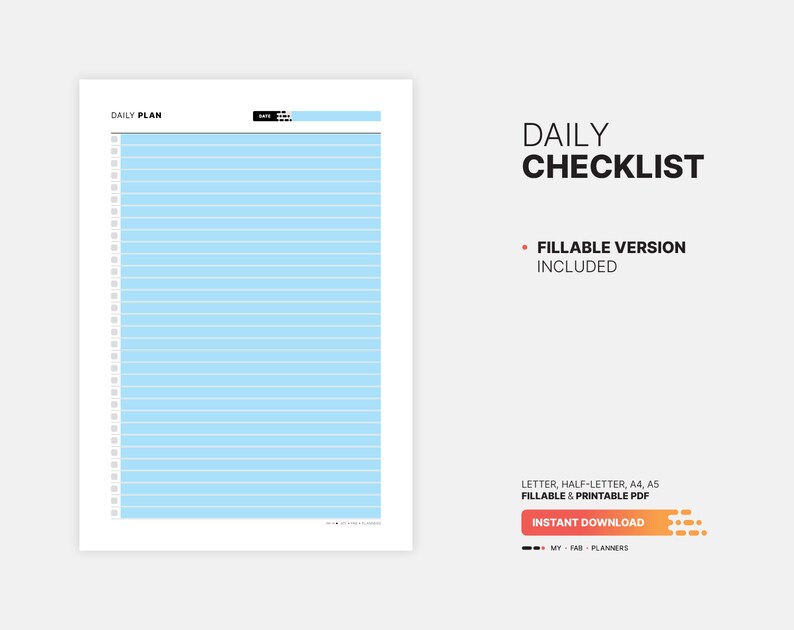 Daily Checklist Template for Task Manager & Tracker, Fillable To-do ...