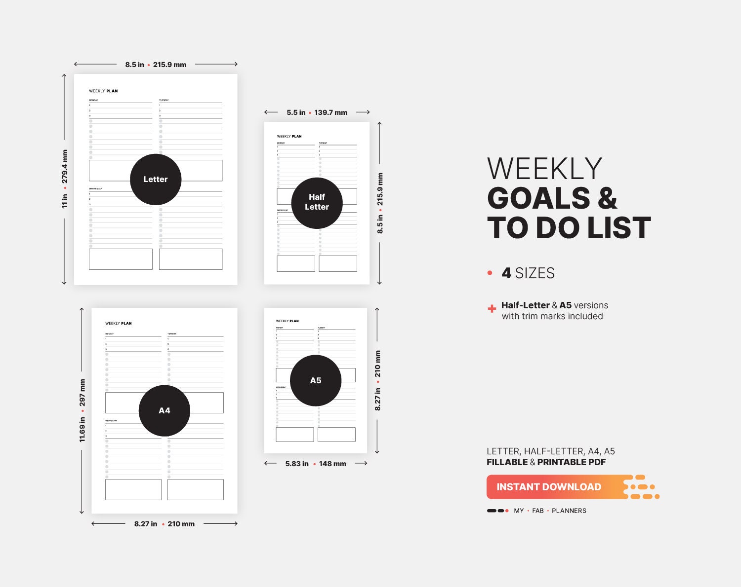 Weekly Goal Setting, Action Plan, Week at a Glance Planner on 2 Pages ...