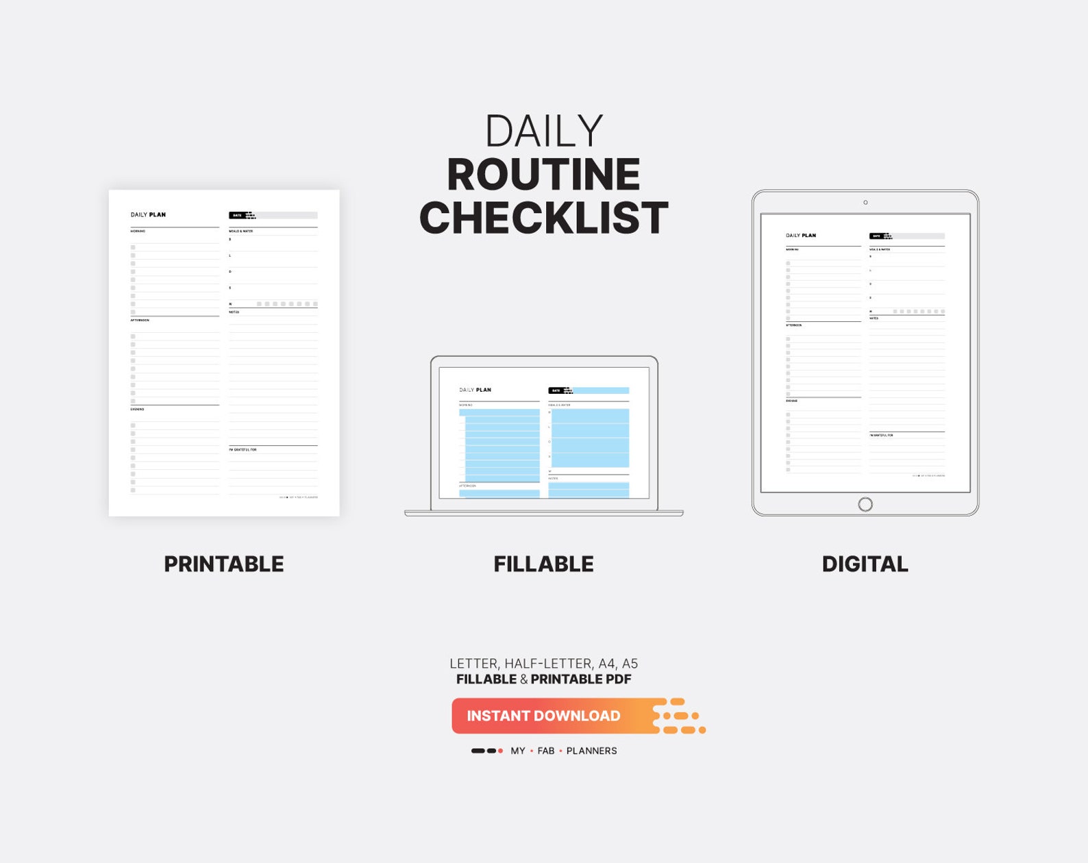 Daily Routine Checklist Tracker for Morning, Evening Journal, Fillable ...