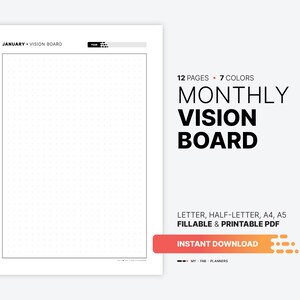 Monthly Vision Board Printable Planner Template Fillable | Etsy