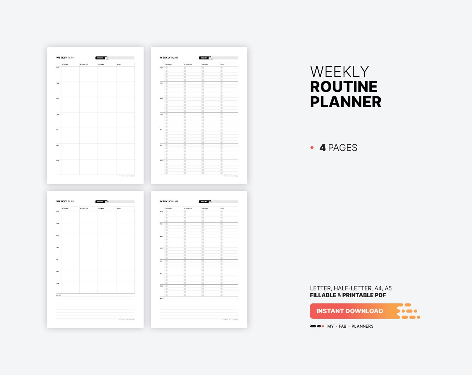 Weekly Routine Planner, Printable Daily Chore Chart, Fillable Morning ...
