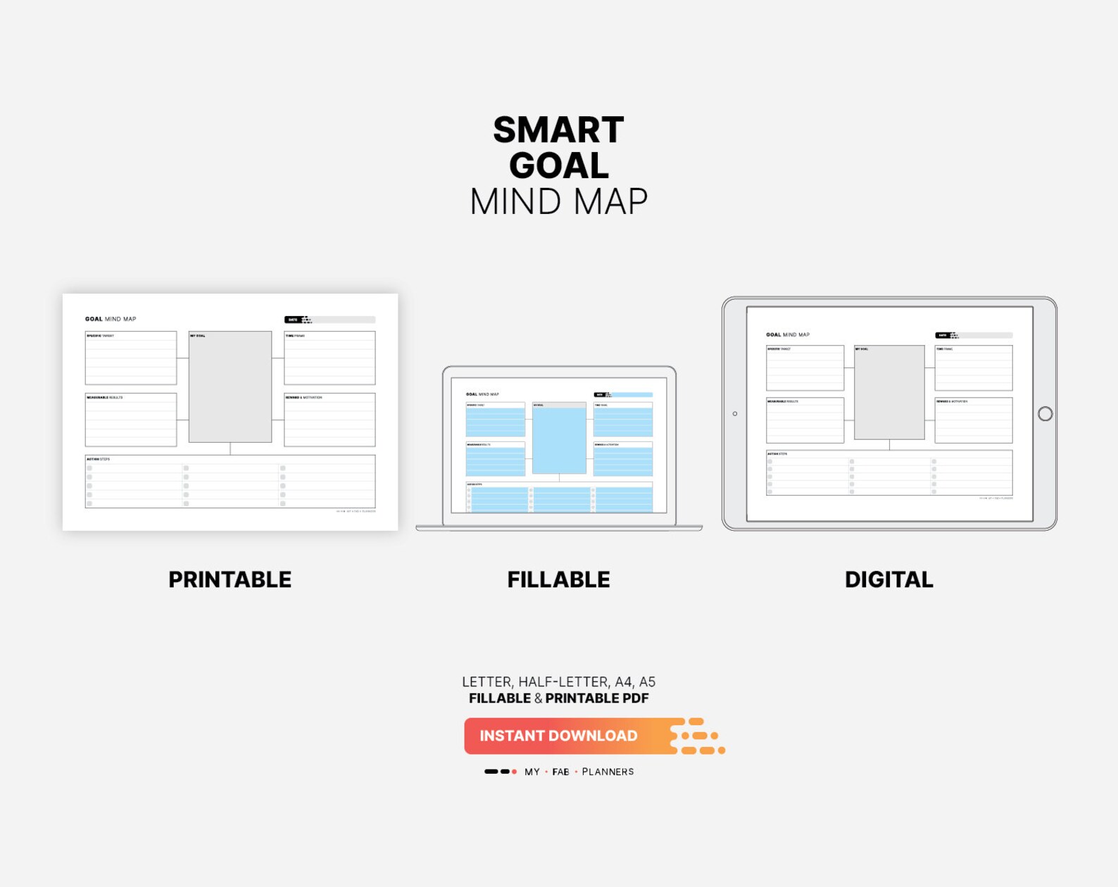 SMART Goal Mind Map, Printable Brainstorm Action Plan, Fillable Project ...