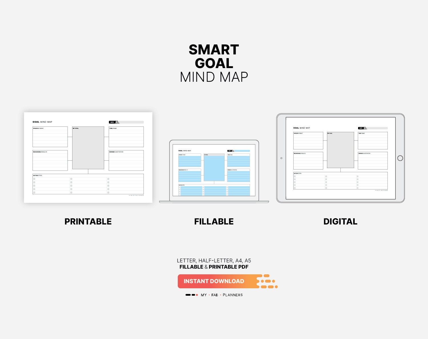SMART Goal Mind Map, Printable Brainstorm Action Plan, Fillable Project ...