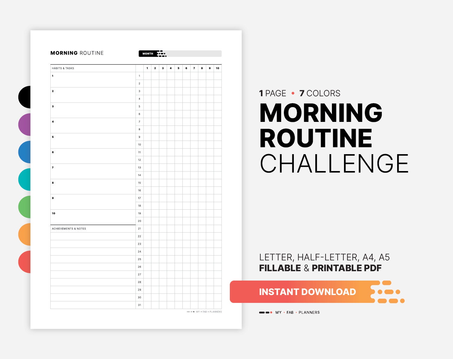 Morning Routine Challenge 30 Day Habit Tracker Checklist - Etsy