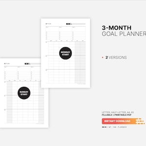 3-month Goal Planner & Calendar, Fillable Yearly, Quarterly Goals ...