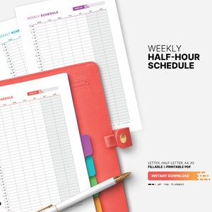 Weekly Half-hour Schedule, Printable Time Tracker, Digital Week at a ...