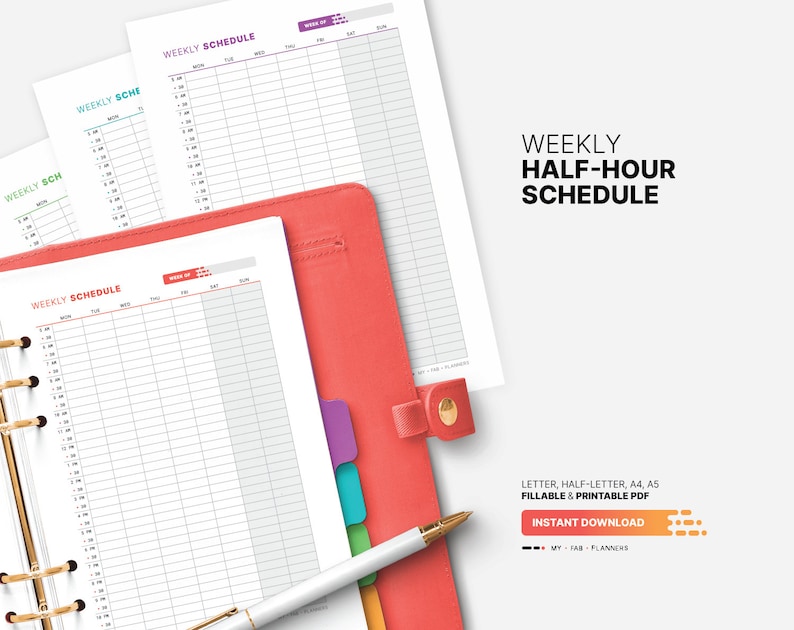 Weekly Half-hour Schedule, Printable Time Tracker, Digital Week at a ...