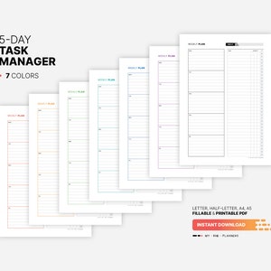 5-day Task Manager, Printable to Do List Tracker, Fillable Weekly Work ...