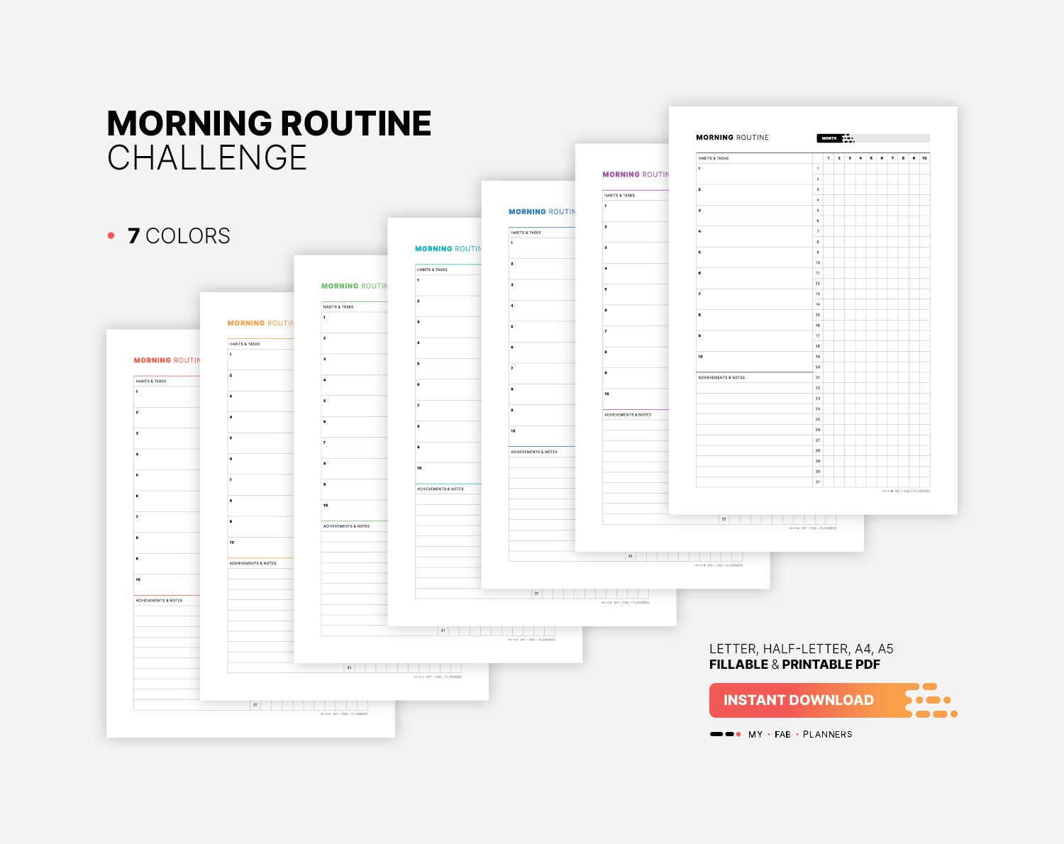 Morning Routine Challenge 30 Day Habit Tracker Checklist - Etsy