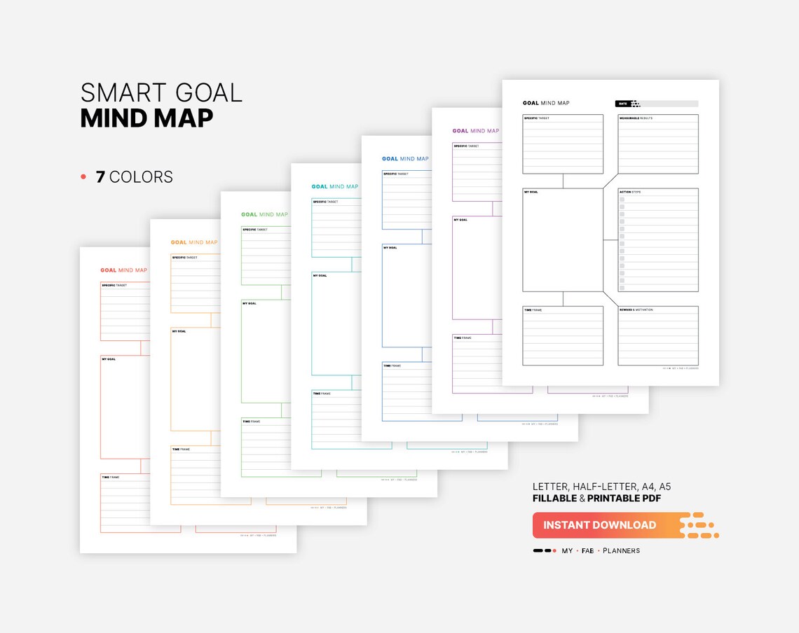SMART Goal Mind Map Printable Long-term Life Goals Setting - Etsy