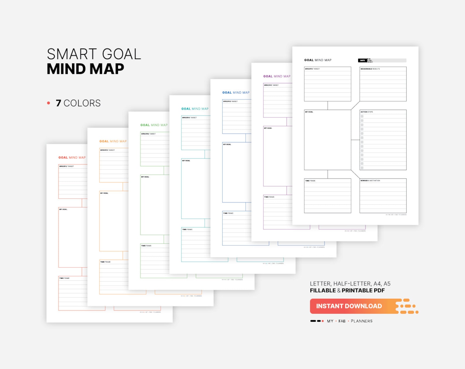 SMART Goal Mind Map, Printable Long-term Life Goals Setting, Mapping ...