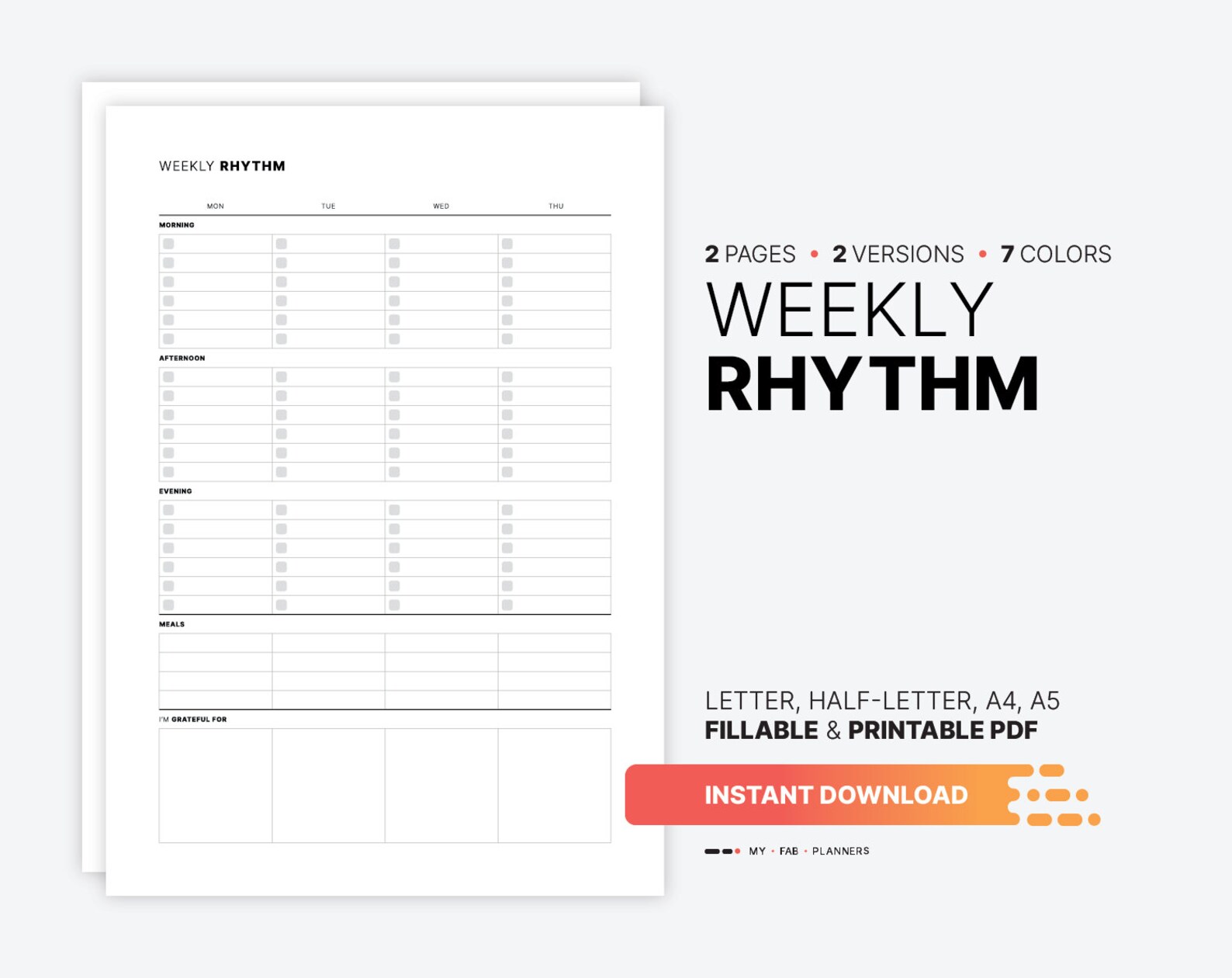Weekly Rhythm Chart Fillable Daily Morning & Evening Routine | Etsy