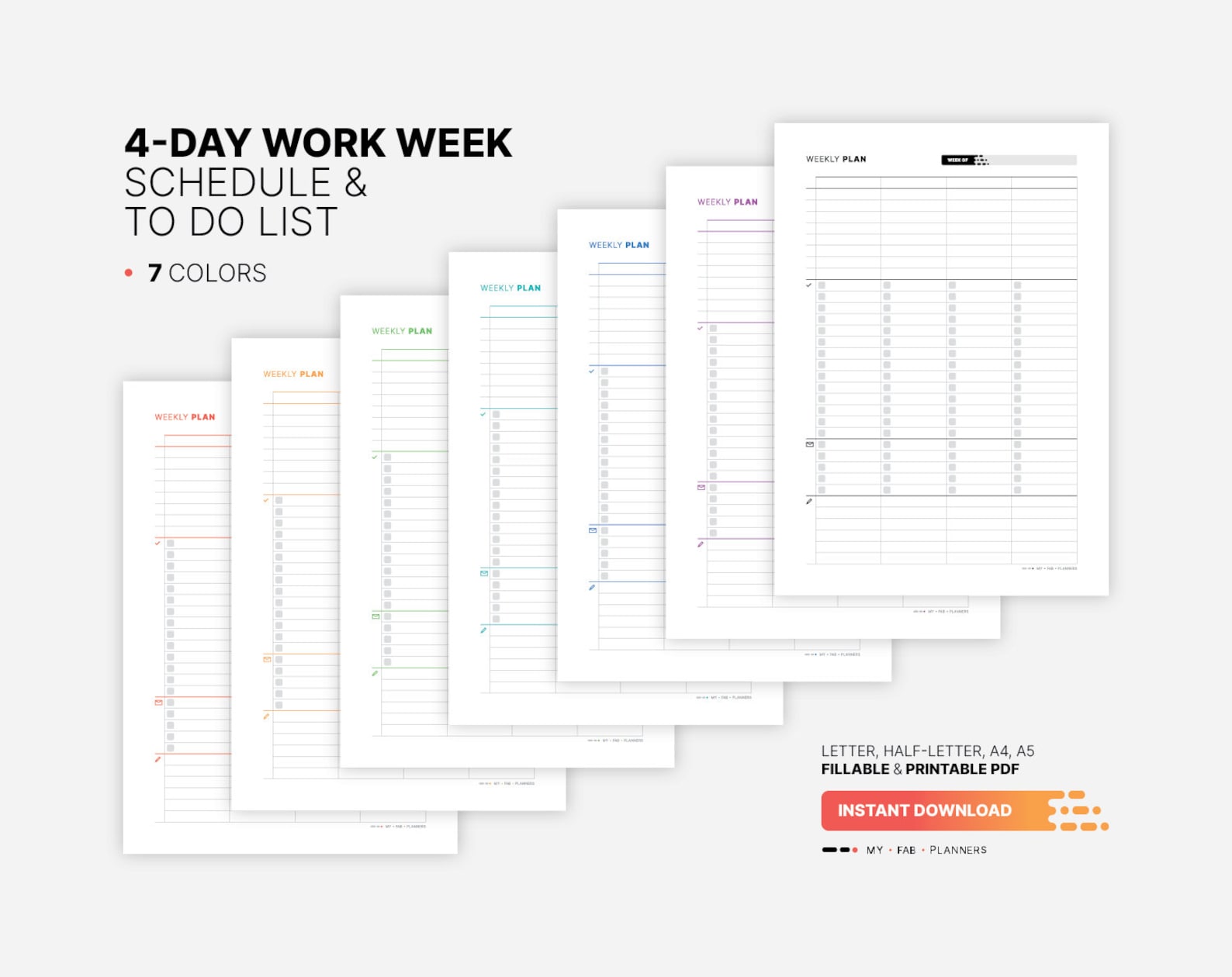 4-day Work Week Schedule, Fillable Things to Do List, Printable Work at ...