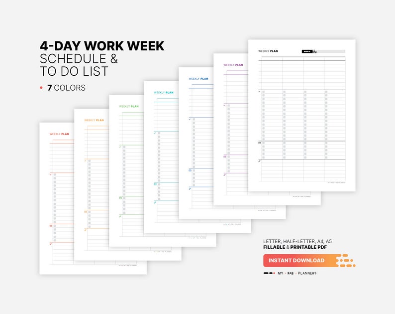 4-day Work Week Schedule, Fillable Things to Do List, Printable Work at ...