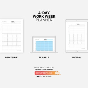 4-day Work Week Planner, Printable Productivity Action Plan Tracker ...