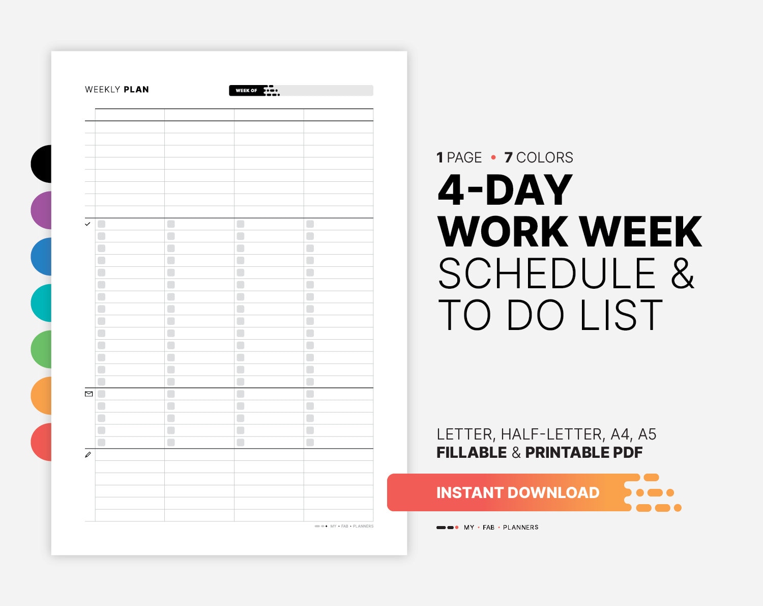 4-day Work Week Schedule, Fillable Things to Do List, Printable Work at ...