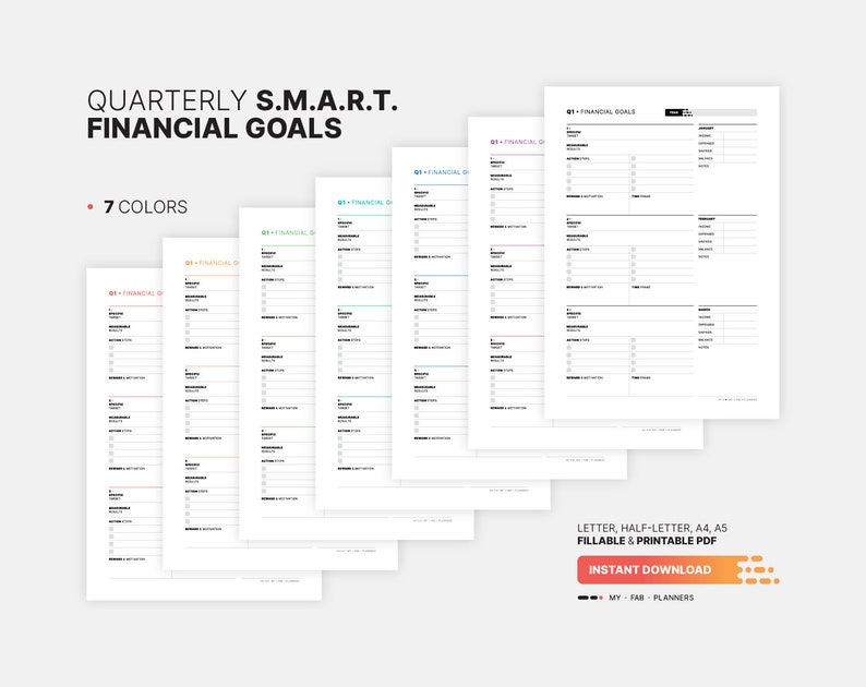 Top 3 Quarterly SMART Financial Goals Planner, Fillable Finance Goals ...