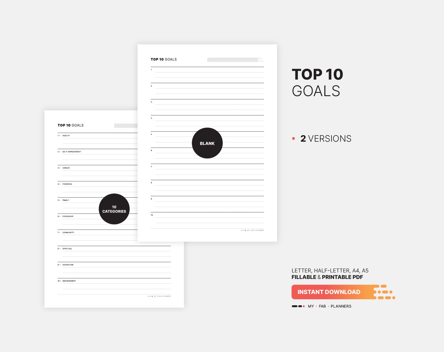 Top 10 Goals, Life Goal List Setting, Dashboard & Worksheet Planner ...