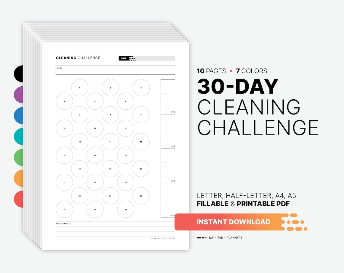 30-day Cleaning Challenge, Printable Declutter to Do List, Fillable ...