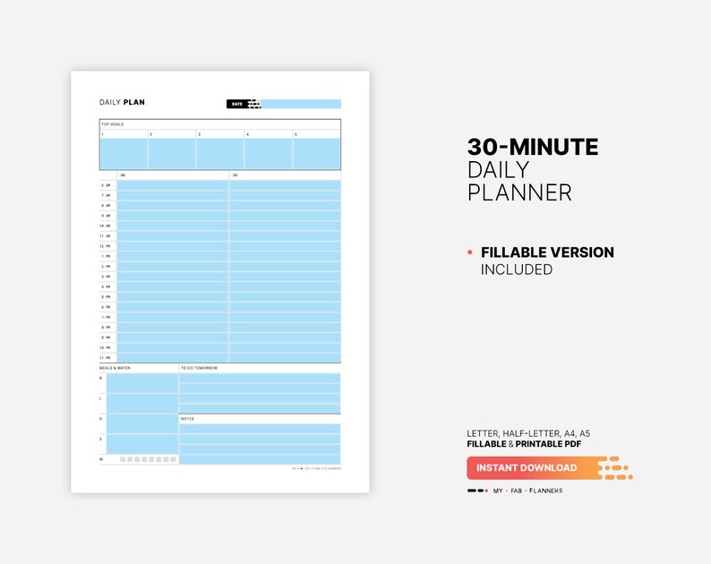 Half-hour Daily Planner Printable Work Schedule Chart - Etsy