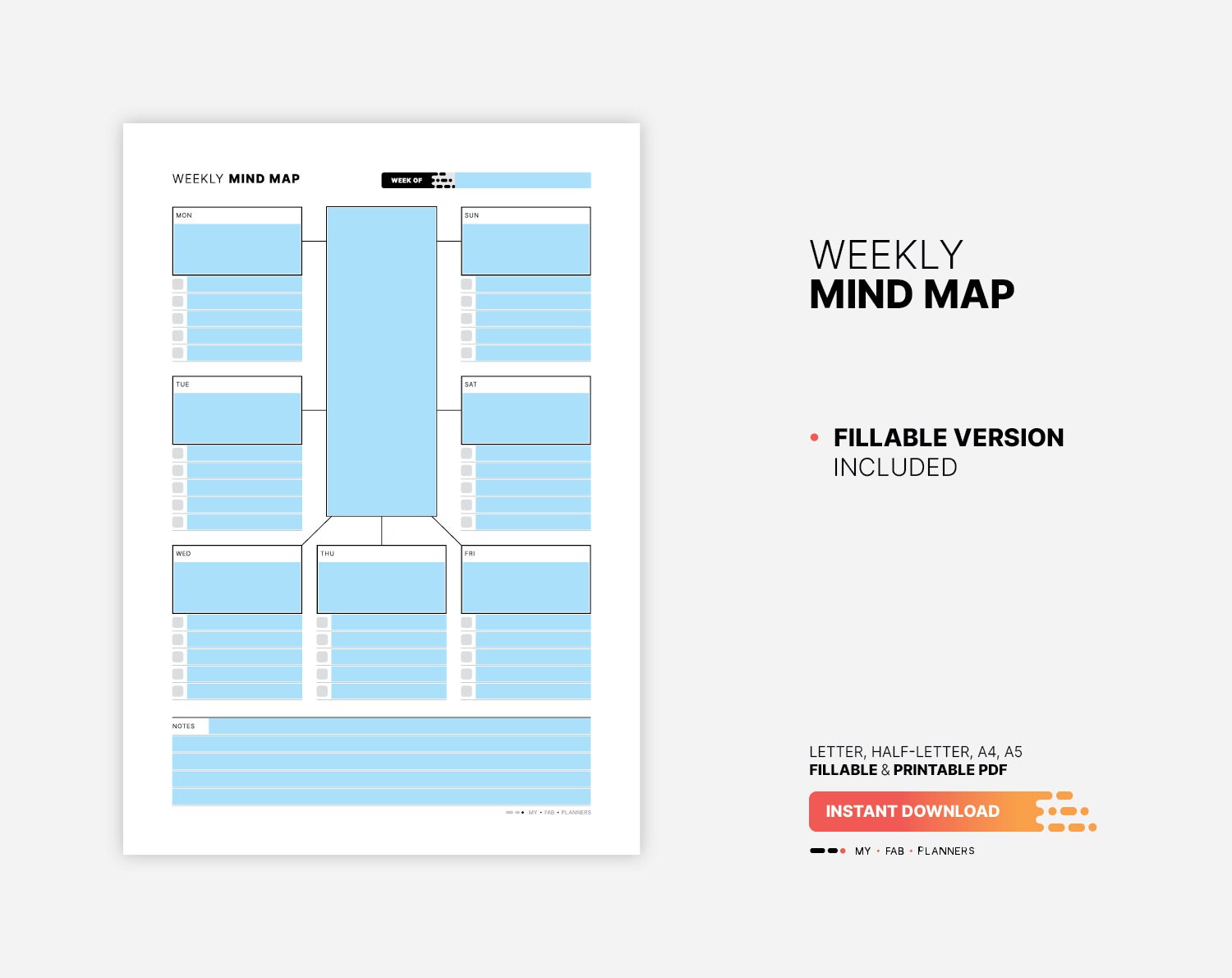 Weekly Mind Map Planner Fillable Vision Board Task Action - Etsy Canada