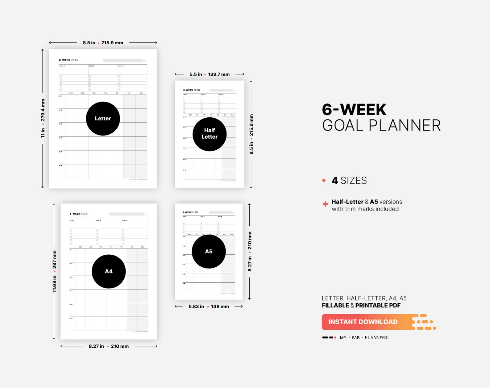 6-week Goal Planner, Fillable Work & Productivity Tracker Calendar ...