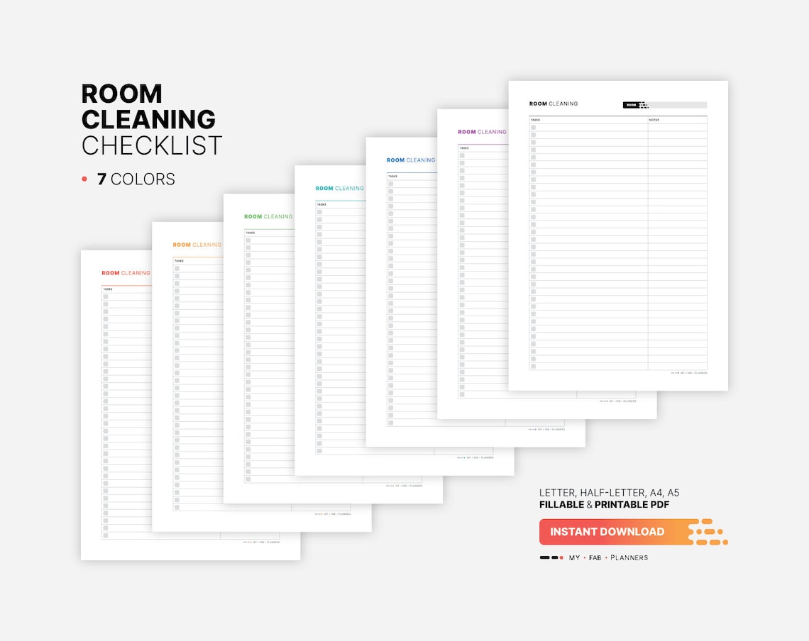 Room Cleaning Template, Printable Home Checklist, Fillable Daily ...